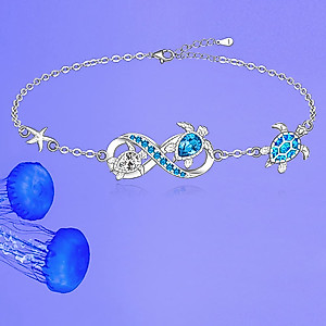 Fenthring Turtle Bracelet for Women Blue Opal Ocean Sea Turtle Bracelet Charms Sterling Silver 925 Crystal Summer Beach Hawaiian Infinity Friendship Tortoise Jewelry Gifts