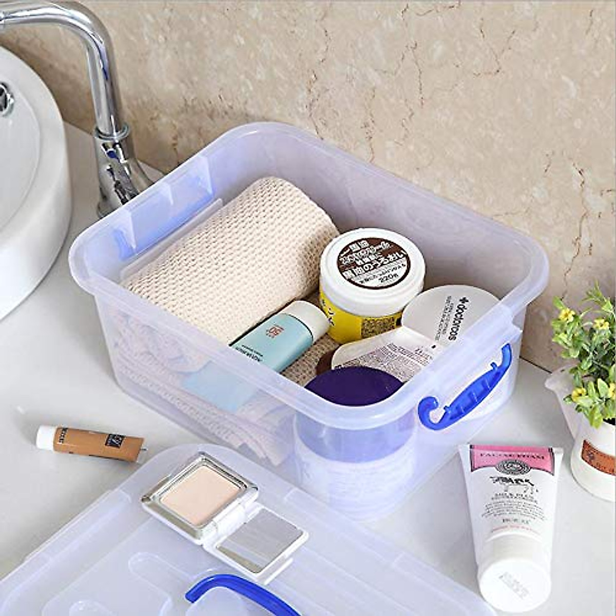 Morcte 8 Liter Clear Latching Box, Plastic Storage Bin with Handle, 2-Pack