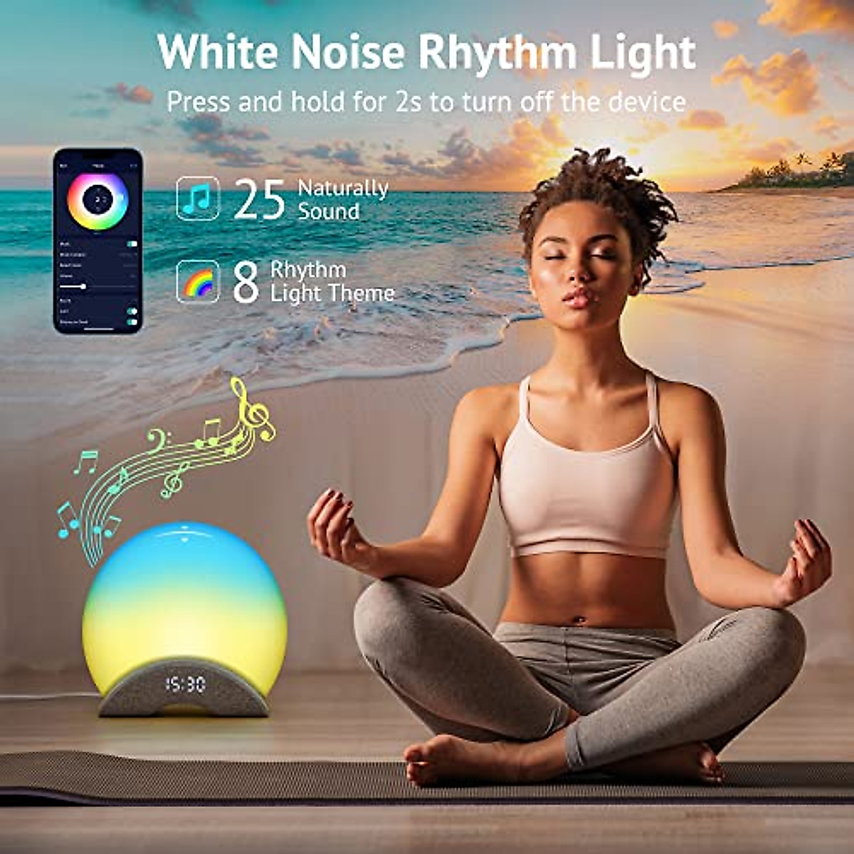 LaView Smart White Noise Machine,App Control Sleep Sound Machine Night Light 25 Relaxing Sounds and 8 Rhythm Modes,Sunrise Wake Up Light,Smart Alarm Clock for Kid/Adult,Work with Alexa