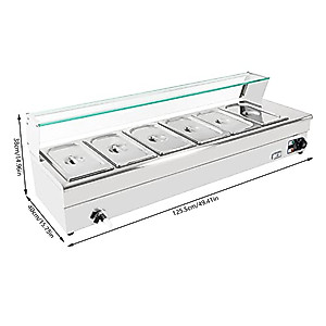 Countertop Food Warmer Stainless Steel Buffet Pan Soup Warmer with Glass Cover Electric Food Steam Table Server Table for Catering Restaurants Parties, 6 Pans,1.2kW,110V (Style 1)