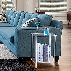 Aquiver Small Acrylic Side Table - 13.4'' L x 11.5'' W x 19.6'' H Clear Nightstand - 2 Tiers Small End Table Bedside Table for Living Room, Bedroom