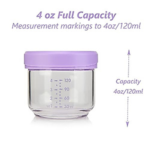 Glass Baby Food Storage Containers COMI Reusable 4OZ Baby Food Jars with Food Grade Plastic Lids, Pack of 6, Microwave/Dishwasher Friendly