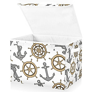 Steering Wheel Anchor Storage Bins with Lids for Organizing Lidded Home Storage Bins with Handles Oxford Cloth Storage Cube Box for Toys