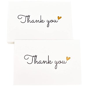 RXBC2011 50 Little Thank You Cards Gold Heart Design Bulk Thank you Notes for All Occasions 4 X 6 Inch