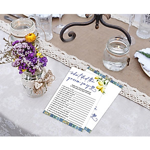 Blue Tiles and Lemons What Did the Groom Say Game for 30 Guests with Game Cards, Lemons Bridal Shower Game, Modern Bridal Shower Decorations, Wedding Shower or Bachelorette Party Supplies - 02