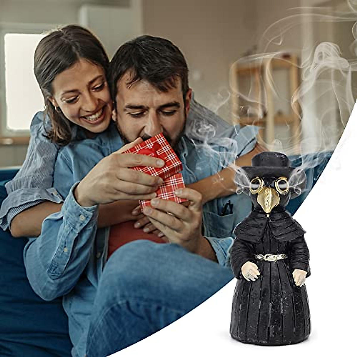 EUBSWA Incense Burner Holder, Plague Doctor Cone Burner Eyes Will Smoke, Ornament Handmade Craft for Yoga Room, Desktop Resin Ornament for Home Decoration, Effective Stress & Anxiety Relief New