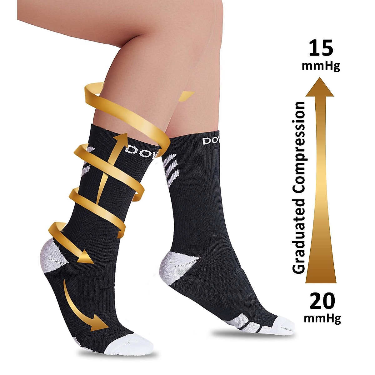 Dovava Dri-tech Compression Crew Socks 15-20mmHg for Men & Women, Athletic Fit Running Nurses Flight Travel Pregnancy Edema Diabetic, Boost Ankle Calf Circulation, Large/X-Large, Black (4 Pairs)