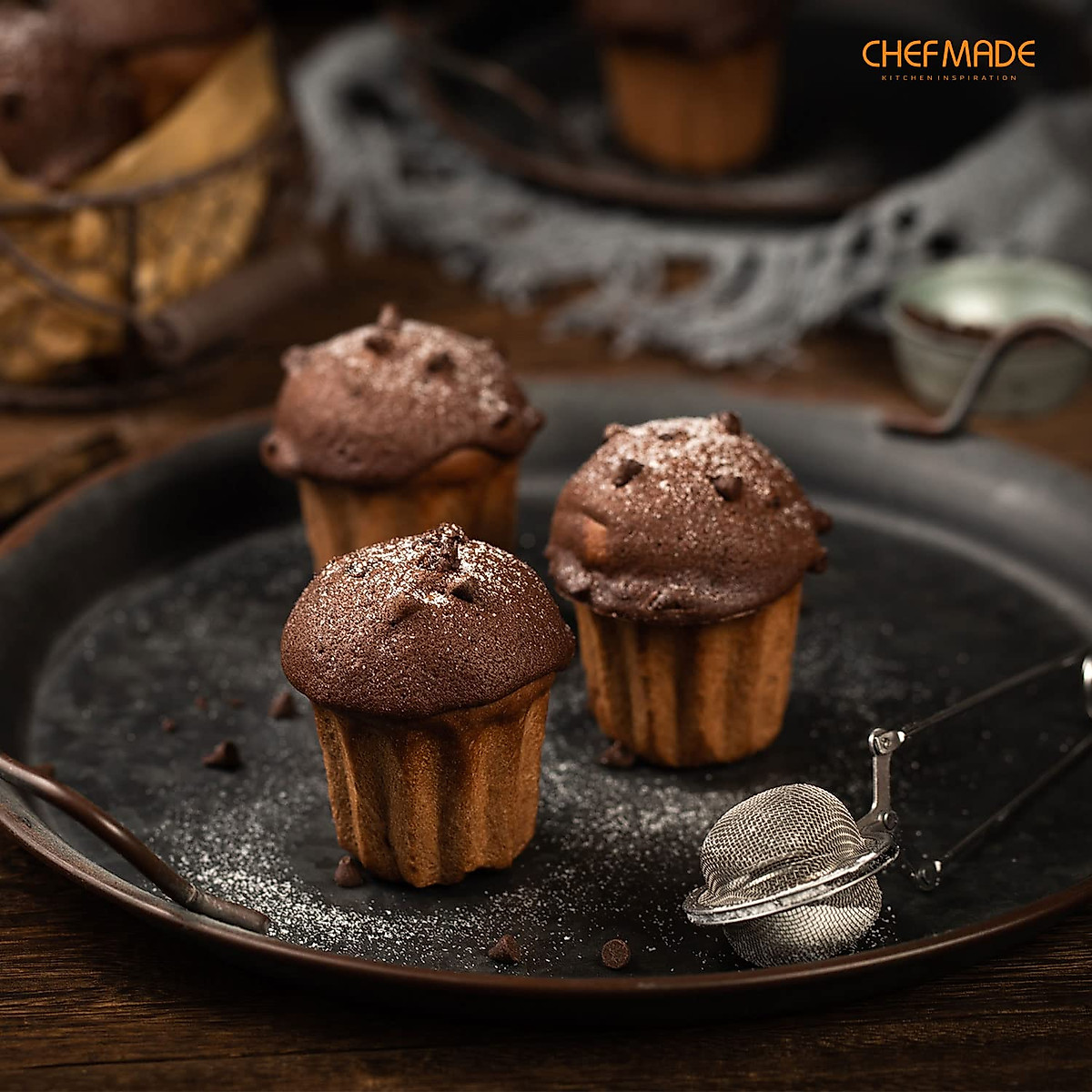 CHEFMADE Canele Cake Pan, Nonstick 12 Cavity Canele Muffin Bakeware