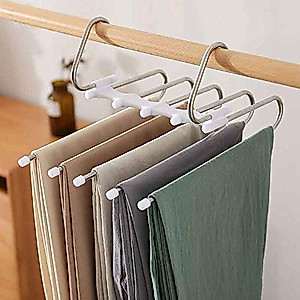 MXIAOXIA 5-in-1 Pants Hanger Multifunctional Portable Stainless Steel Hanger for Clothes Trousers Coat Storage Organization Space Saving