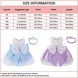 HOIZOSG Baby Christening Dress Lace Pageant Baptism Wedding Formal Bowknot Birthday Party Tutu Flower Girls Dress w/Headwear, White, 3-6M