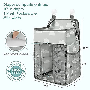Maliton Hanging Diaper Caddy Organizer - Diaper Stacker for Changing Table, Crib, Playard or Wall & Nursery Organization Baby Shower Gifts for Newborn (Gray Cloud)