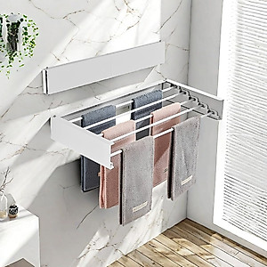 leean Laundry Drying Rack, Wall Mounted, Retractable Clothes Drying Rack, Folding Towel Drying Rack for Bathroom, Laundry Room Organization,Outdoor Yard, Balcony (White)