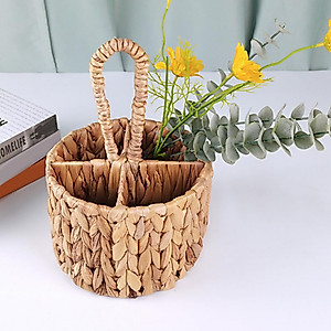 Kichvoe Fruit Basket Decor Picnic Basket Hamper Storage Basket Woven Basket with Handle Multipurpose Woven Floral Basket Flower Hand Woven Basket Flowers Articles for Daily Use Gourd Grass