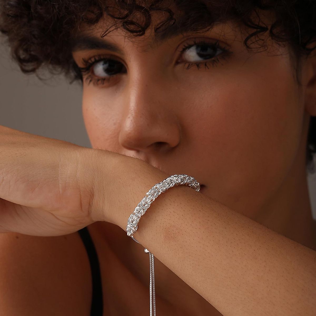 LeCalla 925 Sterling Silver Byzantine Bracelet Jewelry | Italian Sliding Bolo Chain Bracelet for Women