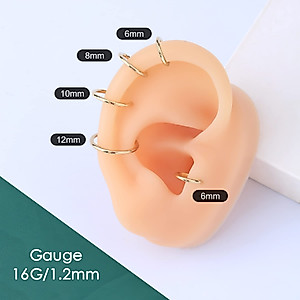 COCHARM 16G 14K Solid Gold Septum Nose Rings Yellow Gold Middle Helix Daith Earring Hoop 8mm Hinged Nose Hoop Nose Rings Yellow Gold Daity Piercing Jewelry