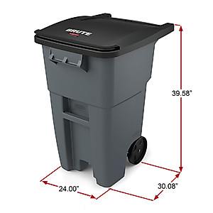 Rubbermaid Commercial Products BRUTE Rollout Heavy-Duty Wheeled Trash/Garbage Can, 50-Gallon, Gray, for Restaurants/Hospitals/Offices/Warehouses/Garage, Pack of 2