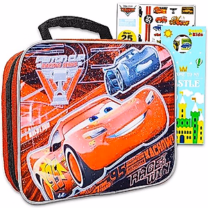 Disney Cars Reversible Lunch Bag with Bonus Tattoos and More (Boys Girls Kids Disney Cars School Supplies)