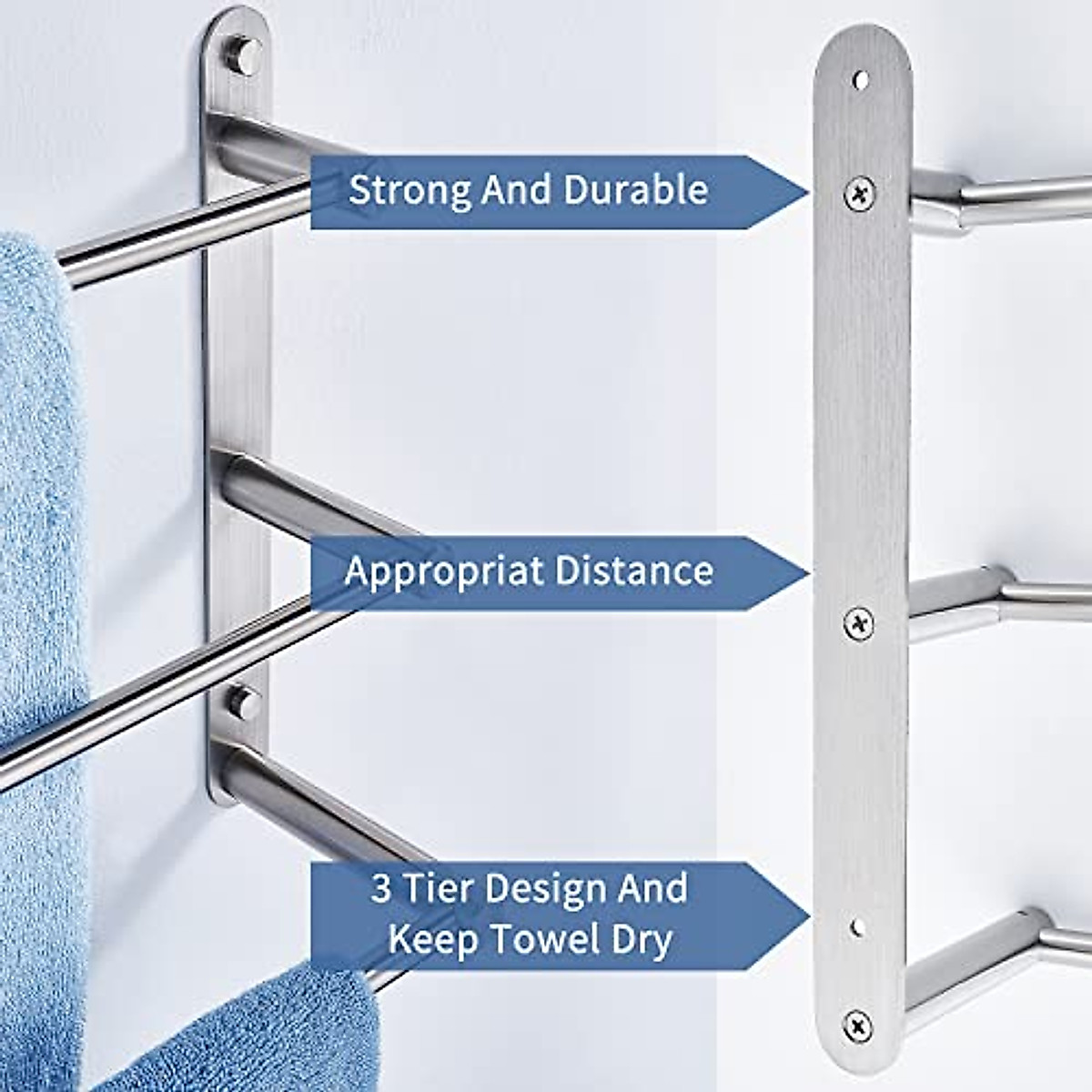 Bath Towel Bar 3-Tiers with Hook 30-Inch 304Stainless Steel Wall Towel Rack for Bathroom Wall Mounted Towels Shelves,Towel Ladder Holder Brushed Finished (Silver 2)