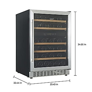 Everdure 46 Bottle Luxury Wine Cooler & Beverage Refrigerator, Built in or Free-Standing, Dual Zone, Stainless Steel with Reversible Glass Door, Beech Wood Shelves and LED Display Touchpad