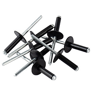 ISPINNER 50pcs 3/16" x 1/2" Large Flange Aluminum Blind Rivets, 4.8 x 12mm Pop Rivets (Black)