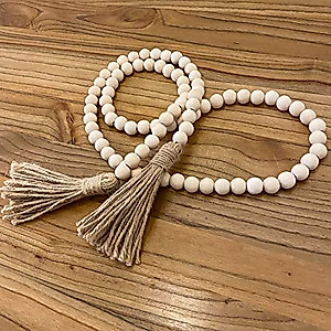 Farmhouse Beads 58in Wood Bead Garland with Tassels Rustic Country Decor Prayer Boho Beads Big Wall Hanging Decor