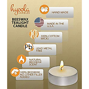 HYOOLA White Beeswax Tealight Candles in Aluminum Cup - 24 Pack - 100% Pure Natural Beeswax Candles
