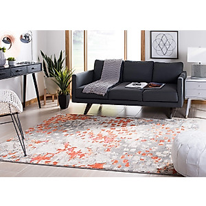 SAFAVIEH Madison Collection Area Rug - 5'3" x 7'6", Grey & Orange, Boho Abstract Distressed Design, Non-Shedding & Easy Care, Ideal for High Traffic Areas in Living Room, Bedroom (MAD425H)