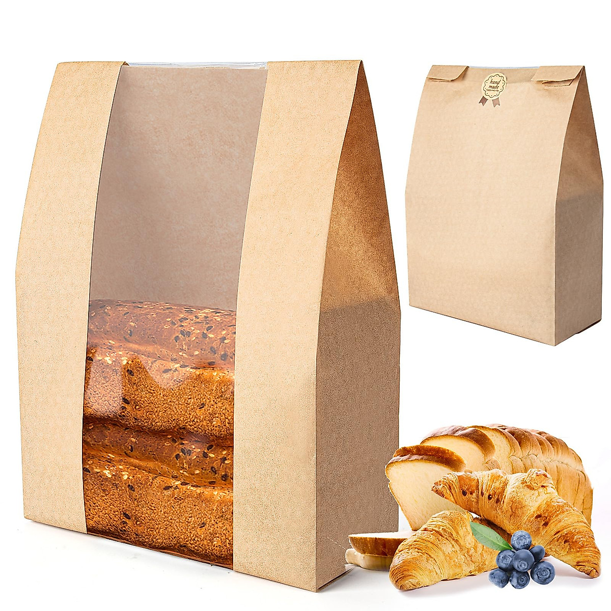 Bread Bags for Homemade Bread Sourdough 25Pcs - Kraft Paper Bakery Bags for Food Packing Storage with Label Seal Stickers (13.7 x 8.3 inch) Loegnry