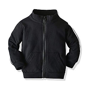 Moyikiss Studio Fashion Kids Baby Boys Girls Casual Clothes Zipper Sweatshirt+Trousers Set Striped Sportwear(Black,110/4T)