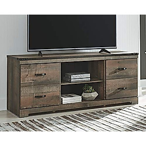 Signature Design by Ashley Trinell Rustic TV Stand with Fireplace Option Fits TVs up to 58", Natural Brown