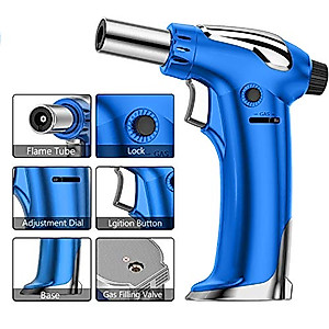 ZEBRE Butane Torch, Refillable Culinary Torch Kitchen Blow Torch Lighter with Adjustable Flame for Desserts, Creme Brulee, BBQ and Baking (Butane Gas Not Included) (Blue)