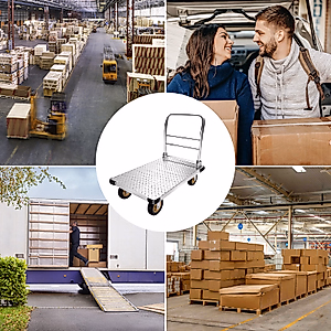 Platform Trucks, Dolly Cart Heavy Duty 2000 LBS Capacity, Steel Foldable Push Cart Dolly Large Flatbed Cart w/360 Degree 6" Swivel Wheels 36"x24" Platform Truck Hand Cart for Groceries, Warehouse