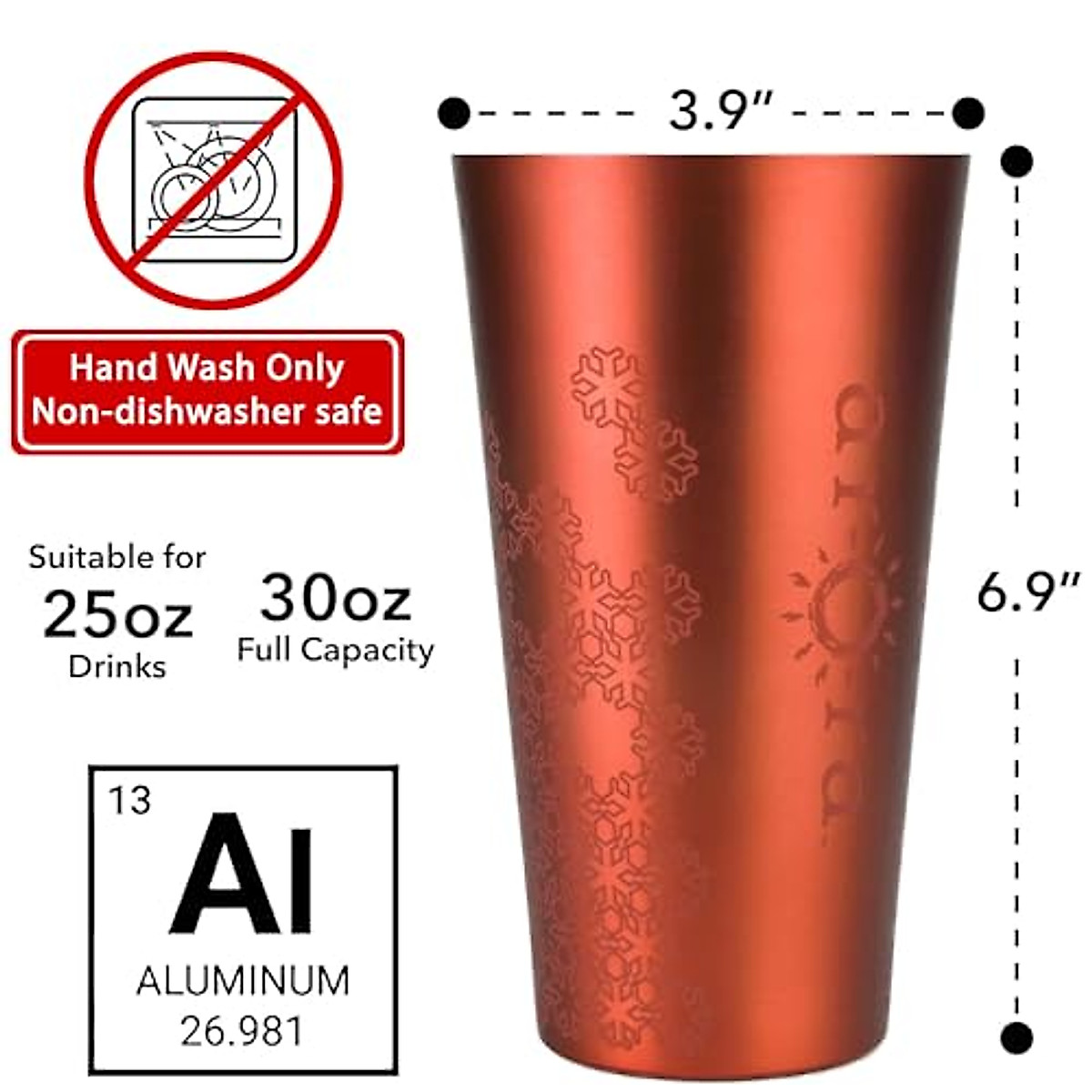 Arora Aluminum Cups for Drinks, Metal Color-Changing Red Tumbler, Aluminum 30oz Cup, Set of 6