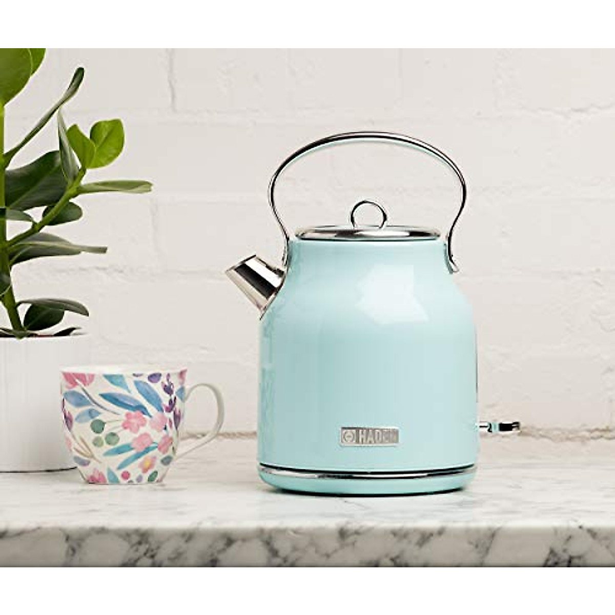 Haden 75004 Heritage 1.7 Liter (7 Cup) Stainless Steel Electric Kettle with Auto Shut-Off and Boil Dry Protection, Turquoise