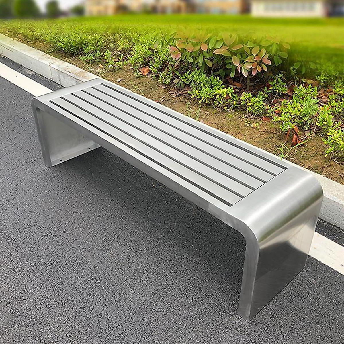 LOERSS Outdoor Bench, Outdoor Patio Backless Bench,Two Person Garden Bench, Metal Steel Benches Furniture,Stainless-Steel,Perfect for Front Porch, Patio, Balcony Or Backyard Use(180cm/70.8in)