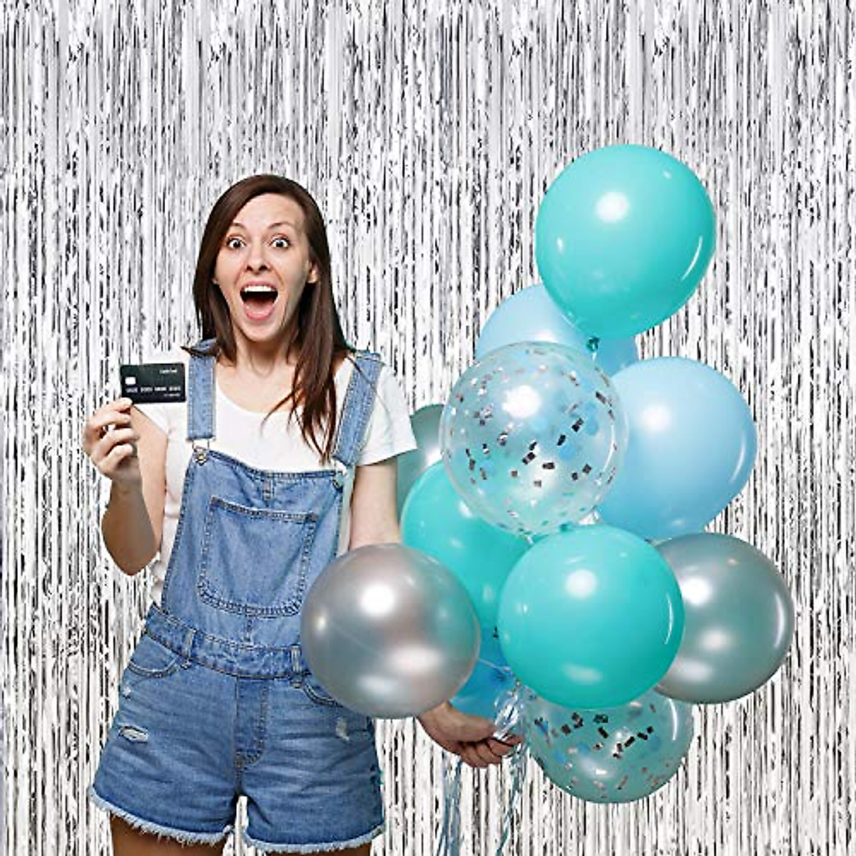 CHRORINE 2pcs 3ft x 8.3ft Silver Tinsel Foil Fringe Curtains Streamers Backdrop for Birthday Graduation Engagement Bridal Shower Bachelorette Baby Shower Holiday Party Decorations