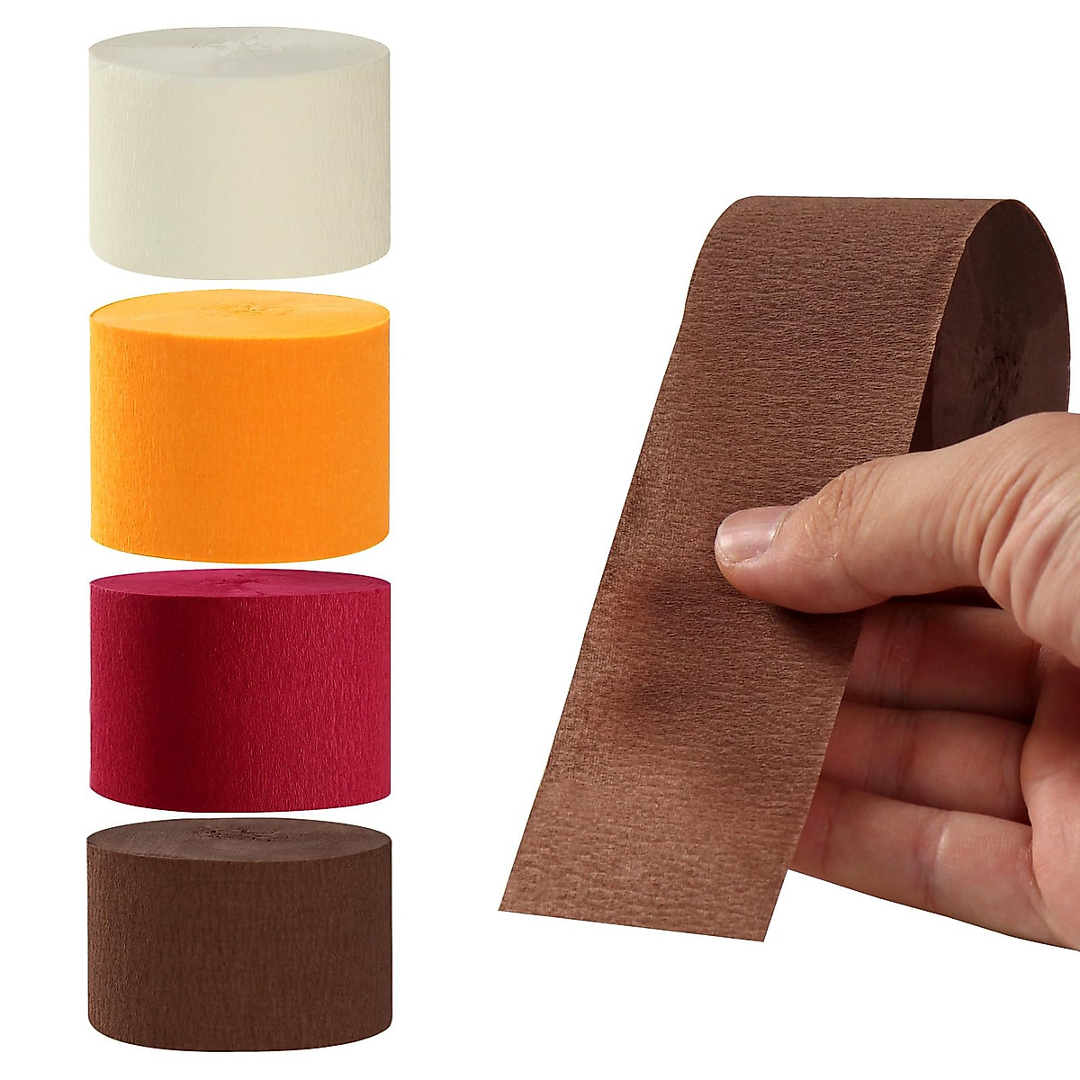 Beige-Orange Brown Fall Party-Decorations Streamers - 8 Rolls Boho Neutral Autumn Baby Shower Thanksgiving Harvest Crepe Tissue Paper Streamer,Birthday Bridal Engagement Wedding Garland Decor Panduola