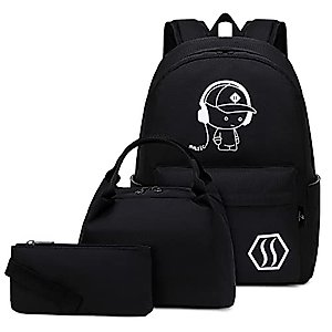 SHEEYEE School Backpack for Teen Boys Kids Bookbags with Lunch Box Set Students Laptop Travel School Bag (Black)