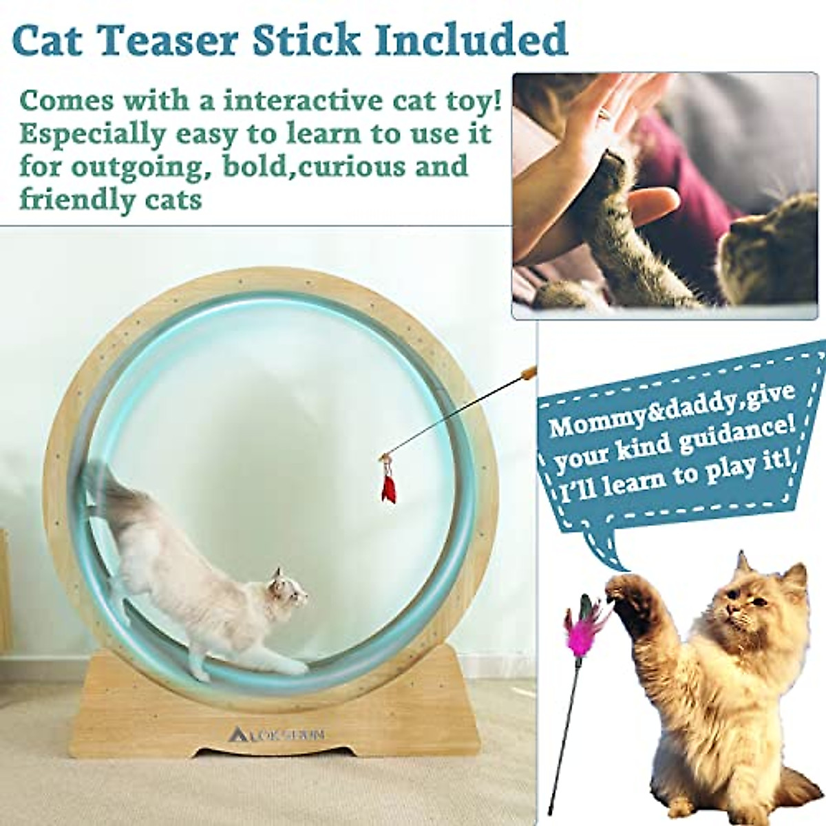 Lokshun Cat Wheel,Cat Exercise Wheel with Lock Pin,Great Weight-Loss Cat Wheel with Carpeted Runway,Large-Sized Cat Exercise Wheel with Noiseless Rollers,42in Large,Cat Teaser Stick Included