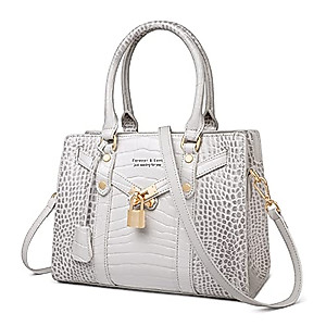 FOXLOVER Genuine Leather Handbags for Women Satchel Purses All-Match Top Handle Shoulder Bags Crocodile Pattern Crossbody Bag Commute Tote Bag