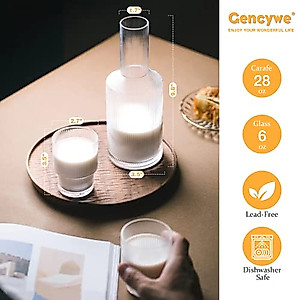 Bedside Water Carafe and Glass Set, Gencywe 28 OZ Pitcher & 6 OZ Cups, Vintage Glass Bedside Water Serving Carafe with Cup Set for Kitchen, Bedroom, Clear Juice Pitcher with Tumbler Glass (2-Piece)