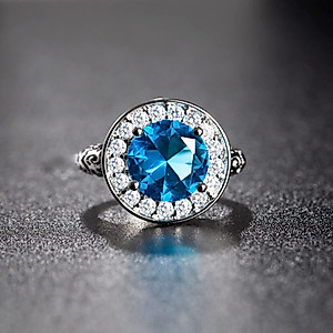 CKHAO Women's Ring - 16mm Silver Plated Blue Gemstone Ring Women Jewelry WK2009BLUE (7)