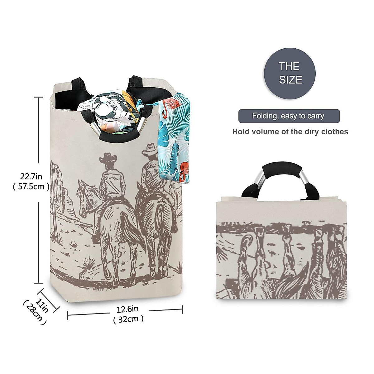 XUWU 50L Laundry Basket Foldable Laundry Hamper with Padded Handles Waterproof Durable Clothes Hamper Storage Basket for Toys Clothes Organizer (Cowboy), LB257