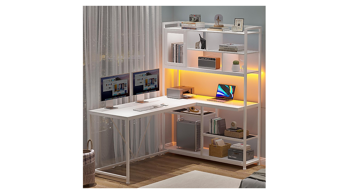 SEDETA L Shaped Computer Desk with LED - Perfect for Home Office