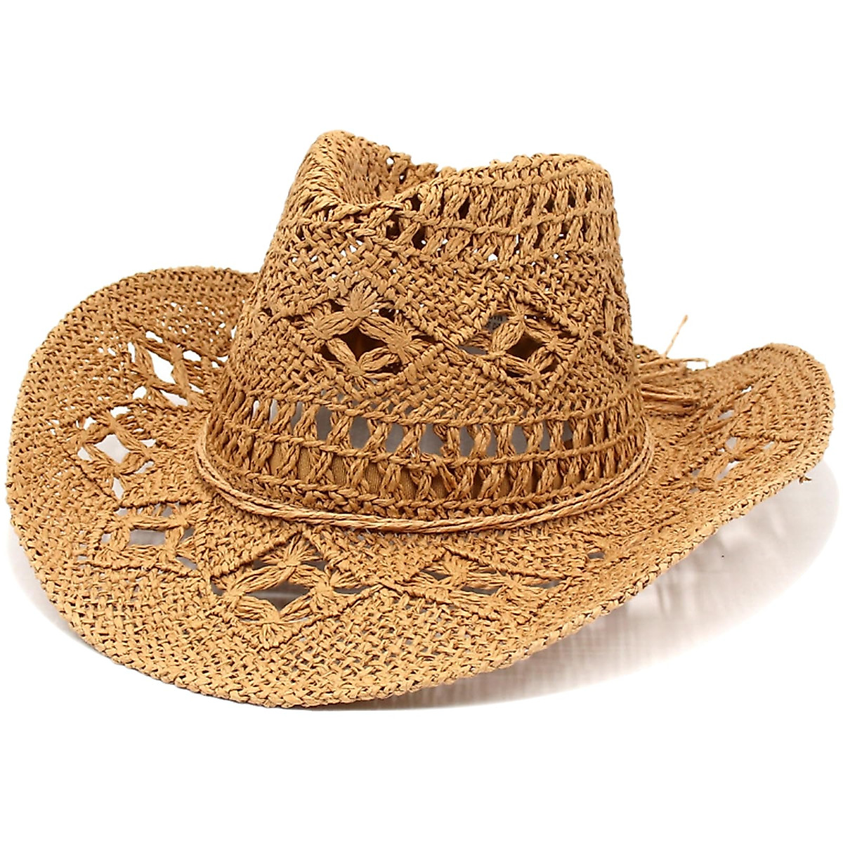UYIQWCDFPK Straw Cowboy Hats for Women Sparkly Western Cowgirl Hat for Holiday Party Foldable Vacation Beach Sun Hat with Wide Brim,Brown