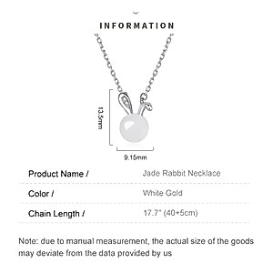 SLOEFY 14K Gold Jade Rabbit Necklace, Moissanite Rabbit Pendant Necklace, Chinese New Year Jewelry Gifts For Women (White Gold, 14K)