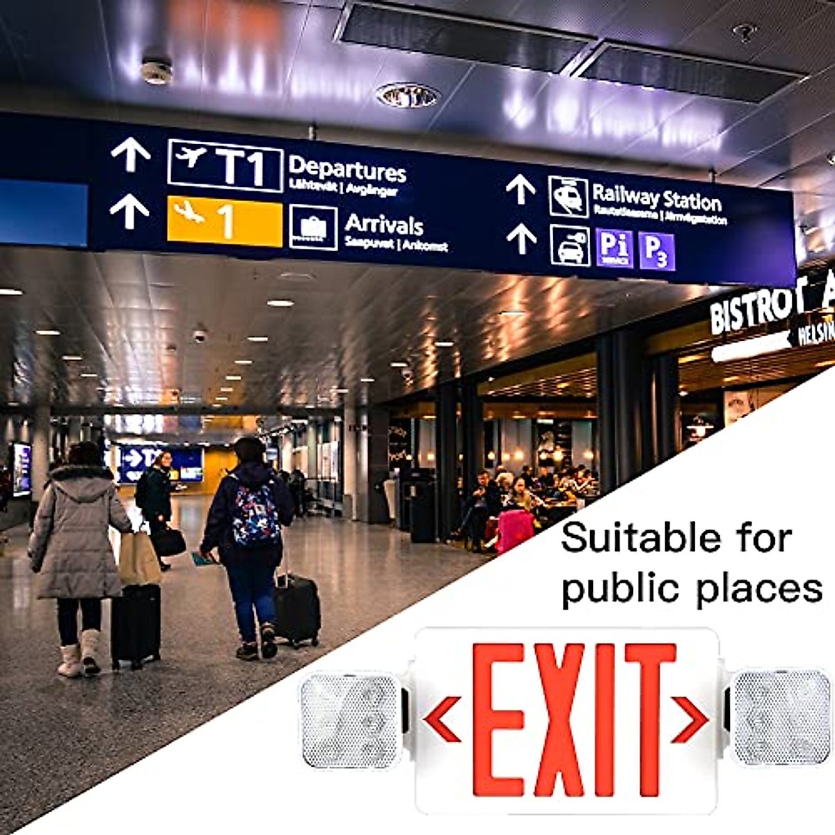 OSTEK Red LED Exit Sign with Emergency Light, Two LED Adjustable Head Emergency Exit Lights with 90 Minutes Battery Backup, Dual LED Lamp ABS Fire Resistance UL-Listed