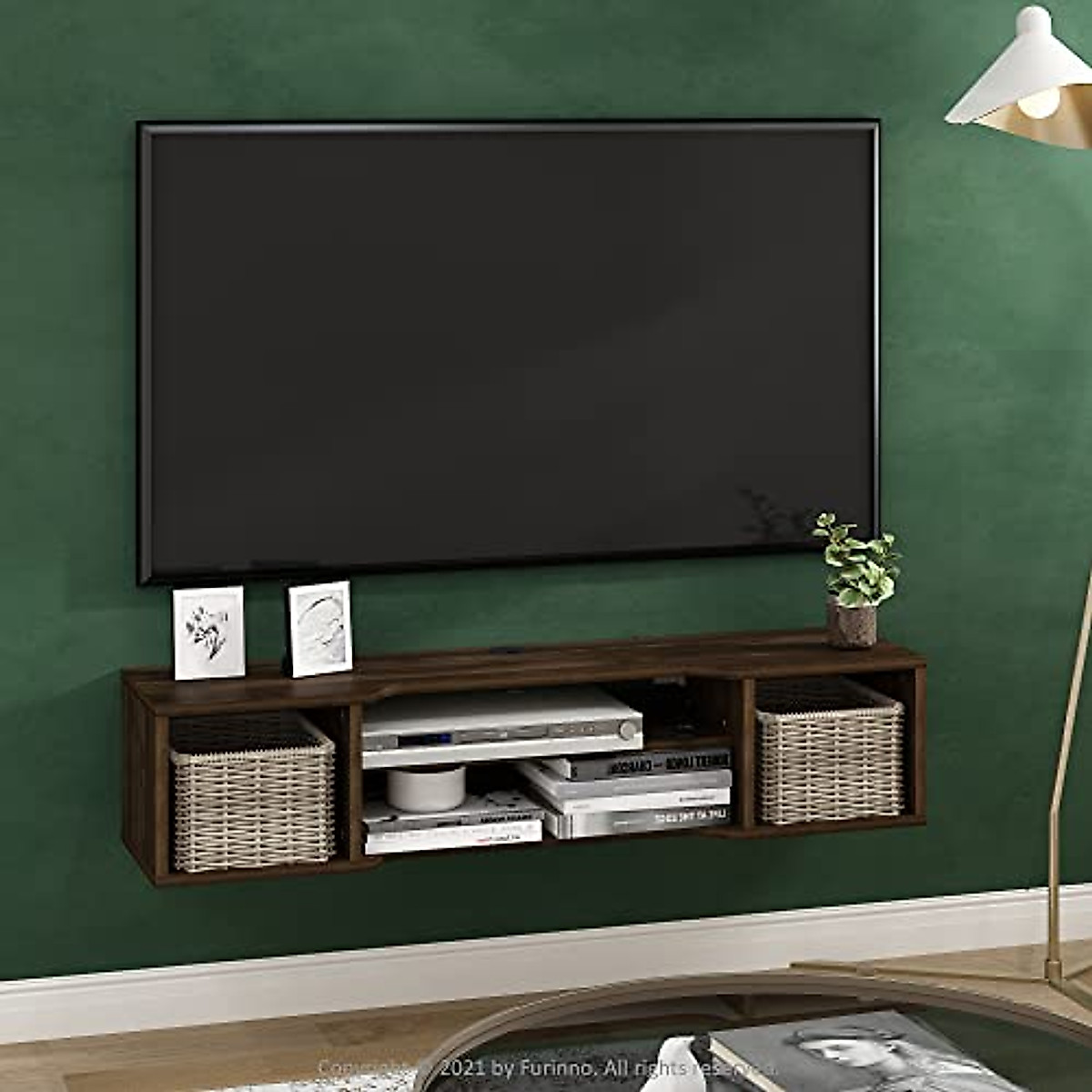 Furinno Indo Floating Storage Hutch Media Console, Columbia Walnut