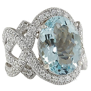 STORE247 Elegant Luxurious For Women Jewelry Wedding Engagement Gift Elliptical Light Blue Cubic Zirconia Ring