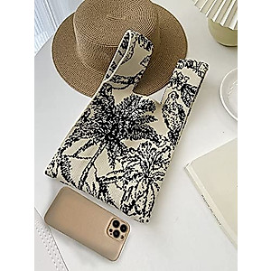 Verdusa Women's Printed Crochet Hobo Handbag Satchel Bag Mini Purse White Black one-size